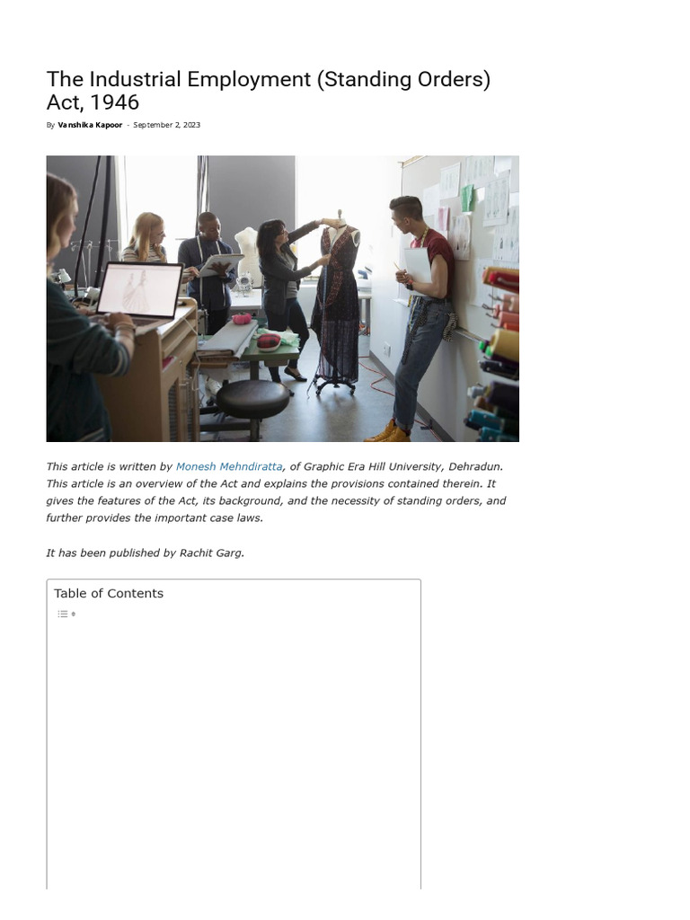 The Industrial Employment (Standing Orders) Act, 1946 - Ipleaders | PDF ...