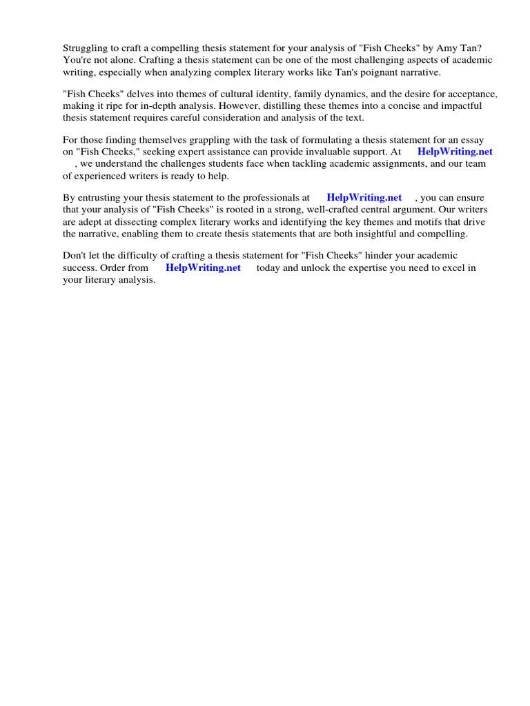 Fish Cheeks by Amy Tan Thesis Statement | PDF