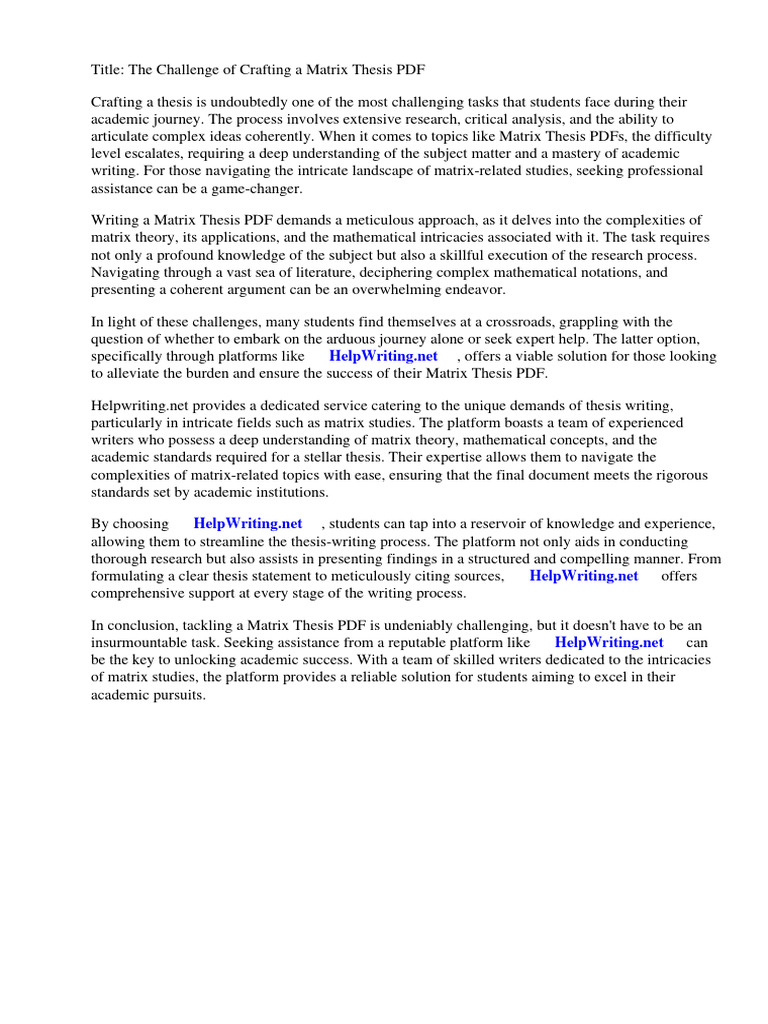 Matrix Thesis PDF | PDF