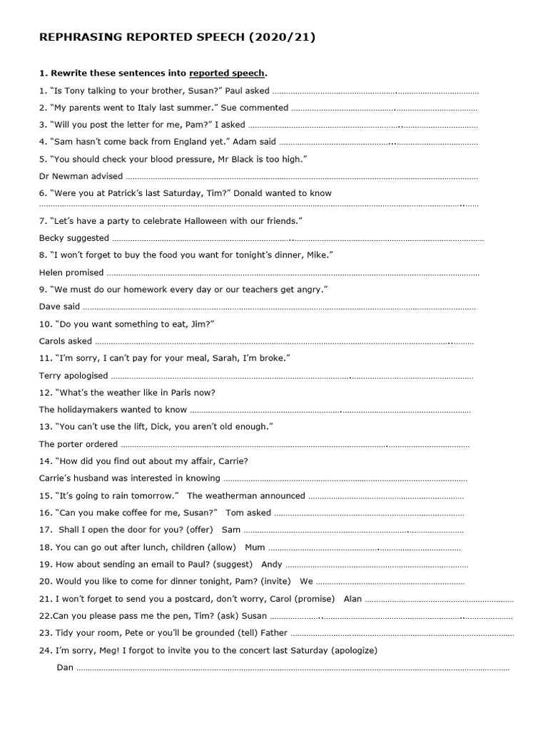 Reported Speech Exercises | PDF