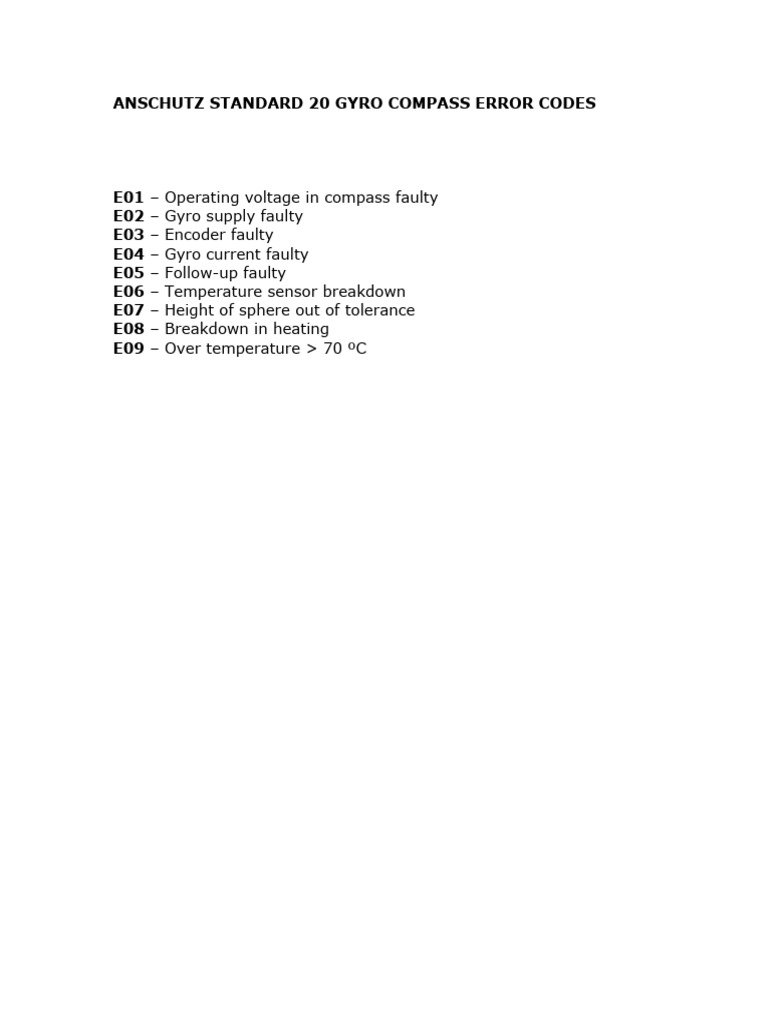 Gyro Compass Error Codes | PDF