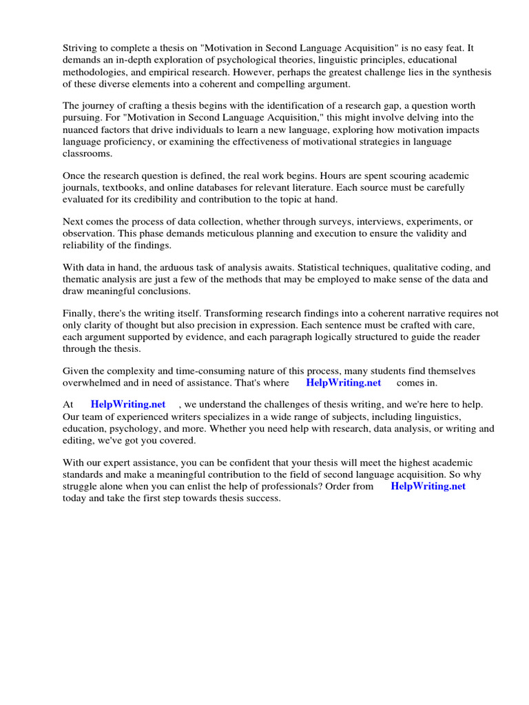 Motivation in Second Language Acquisition Thesis | PDF | Second Language Acquisition | Second ...