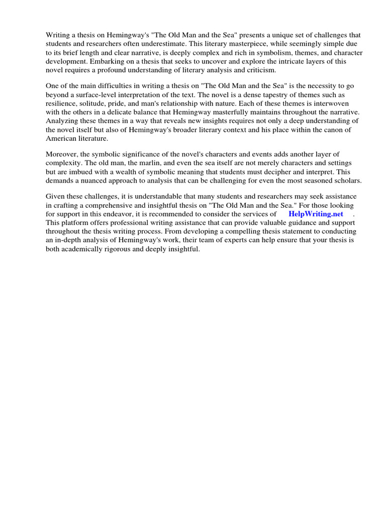 The Old Man and The Sea Thesis | PDF