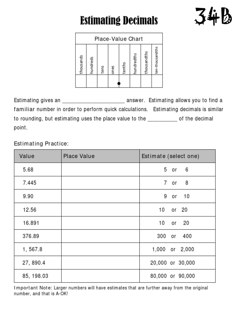M6 34B - Estimating Decimals | PDF | Pound (Mass)