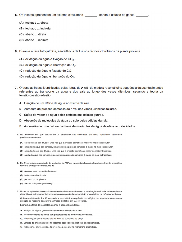 Exercicios Biologia Exame | PDF