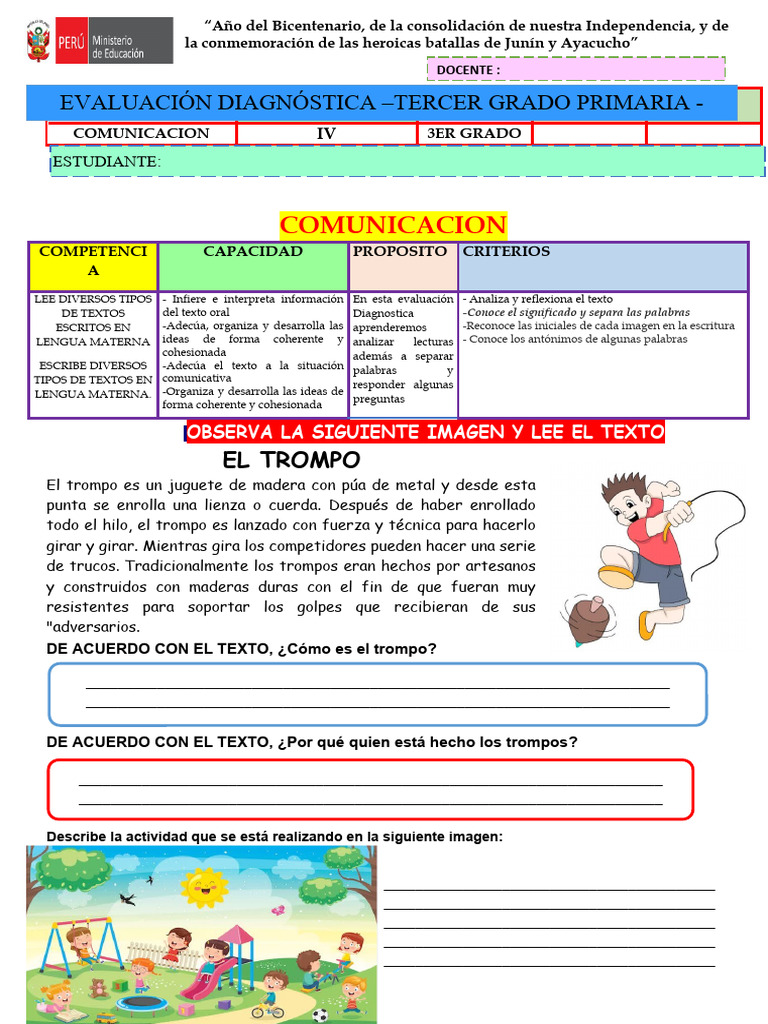 Evaluacion Diagnostica - 3er Grado-Primaria - 2024 | PDF | Evaluación