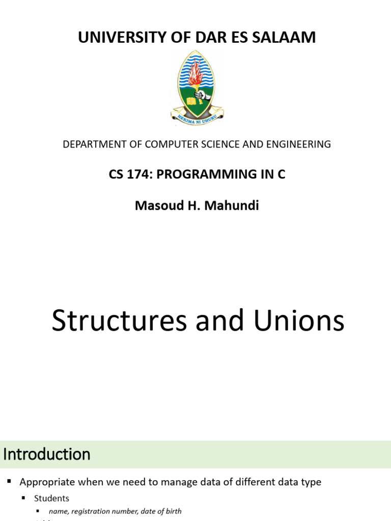 (CS174) Structures and Union (From Mahundi) | Download Free PDF | Data ...