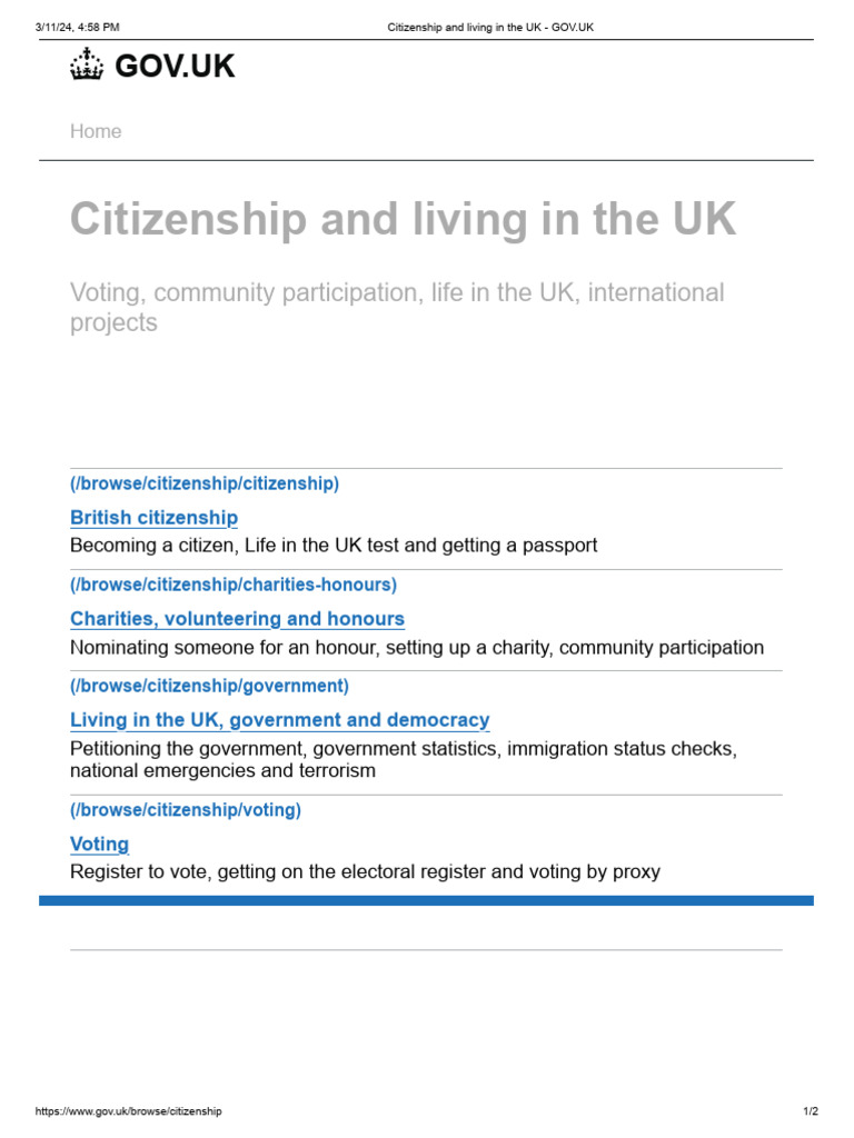 Citizenship and Living in The UK - GOV - UK | PDF