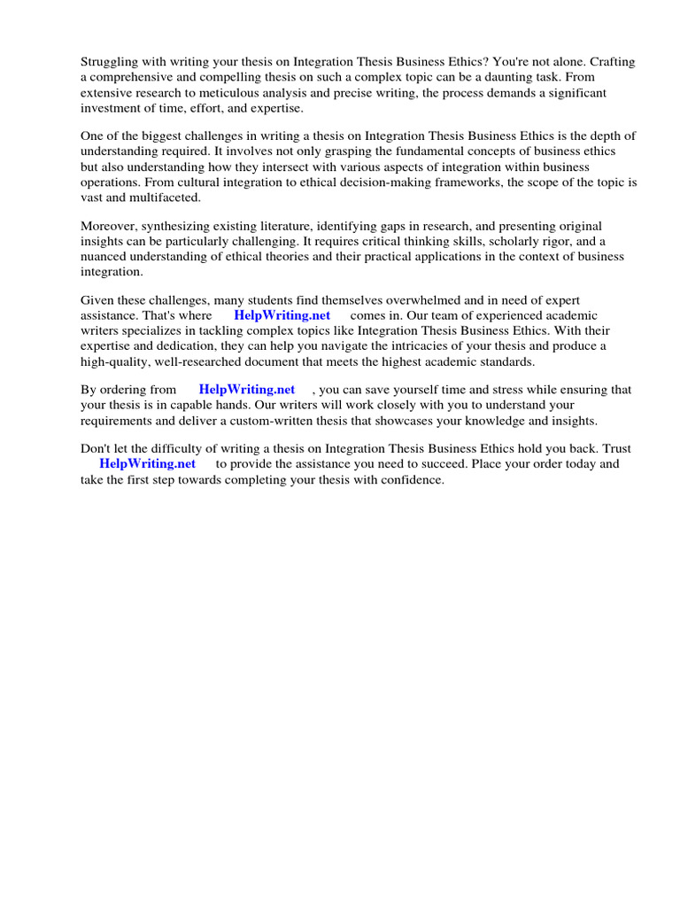 Integration Thesis Business Ethics | PDF | Career & Growth | Business