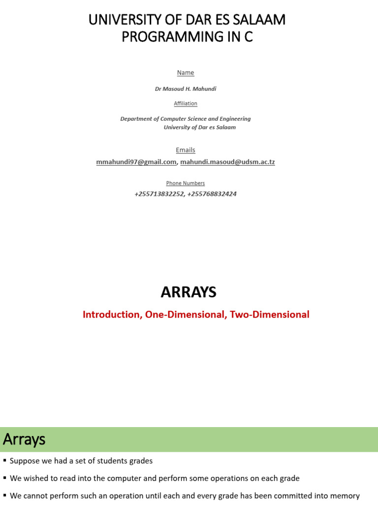 Lecture 4 - Arrays | Download Free PDF | Data | Software Engineering Lecture 4 - Arrays | Download Free PDF | Data | Software Engineering