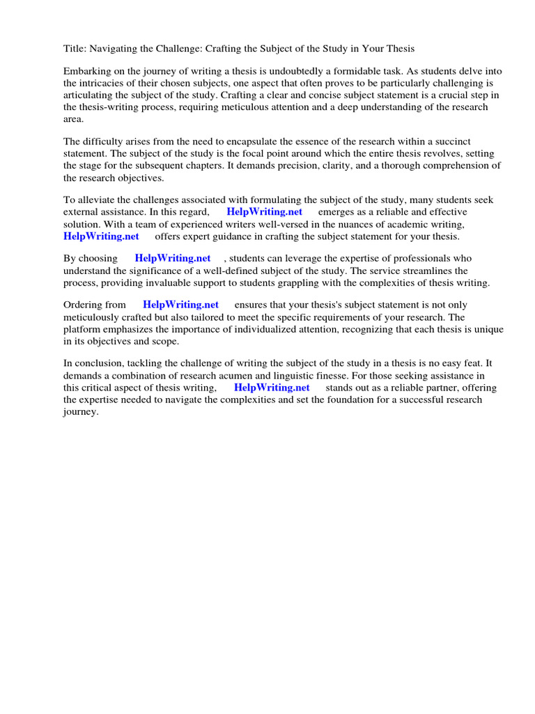 How To Write Subject of The Study in Thesis | PDF | Thesis | Methodology