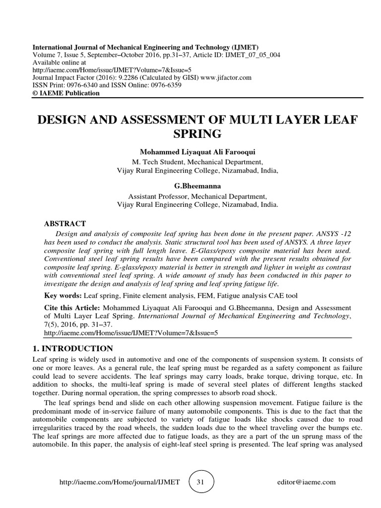 Multi Leaf Spring Pdf Strength Of Materials Bending