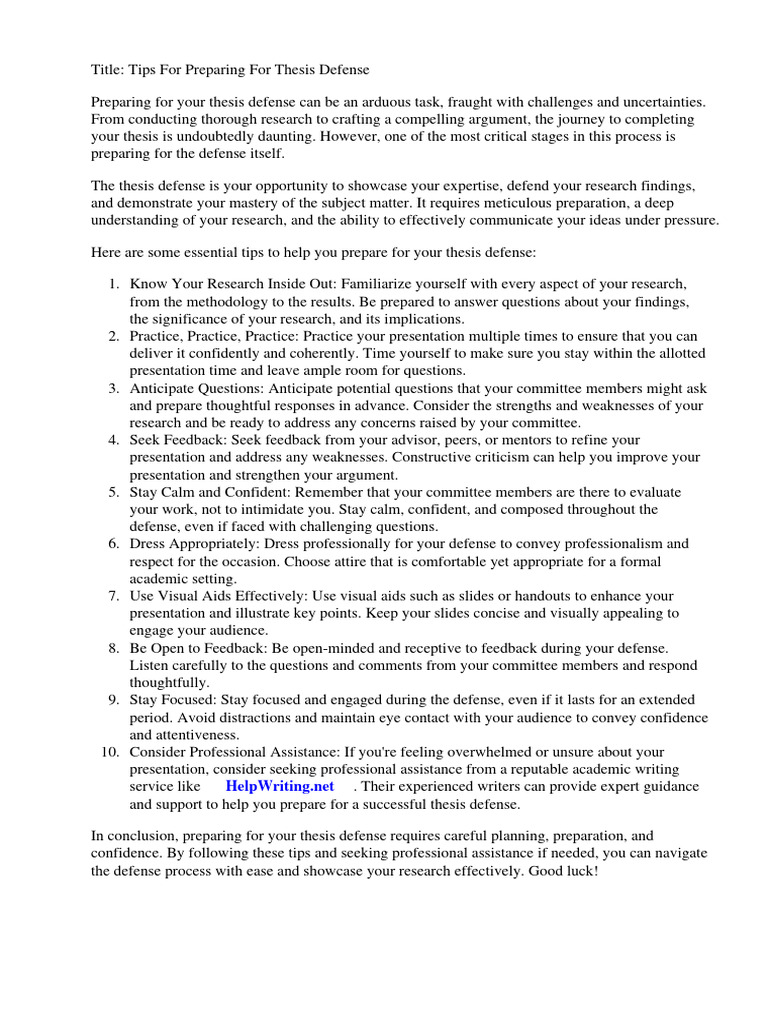 Tips For Preparing For Thesis Defense | PDF | Thesis | Methodology