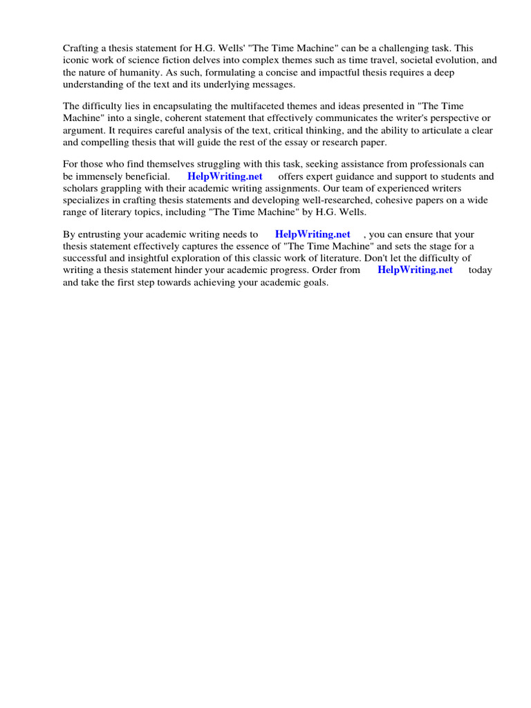 Thesis Statement For The Time Machine by H G Wells | PDF | The Time Machine