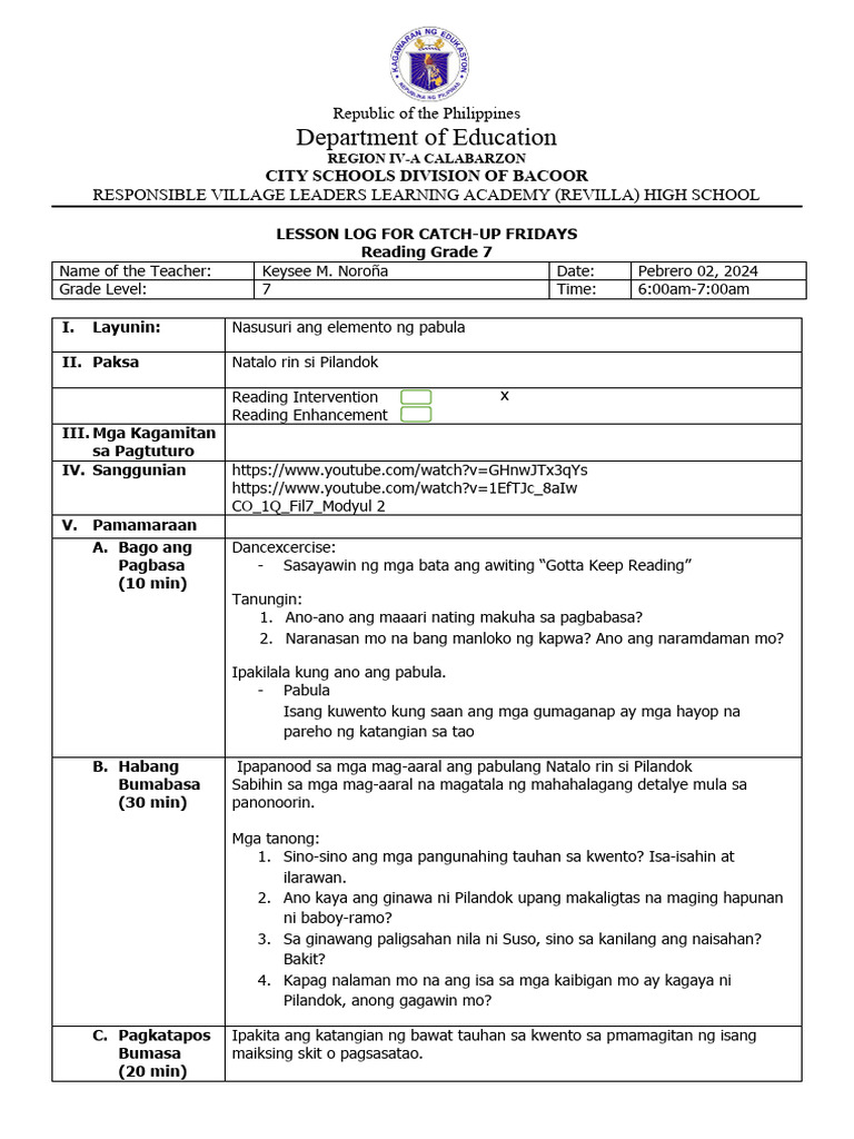 Catch Up Friday-Reading-G7 | PDF