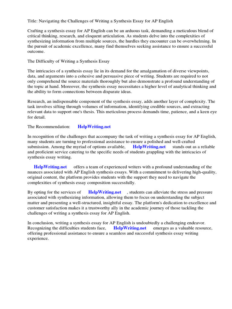 How Do You Write A Synthesis Essay For AP English | Download Free PDF ...