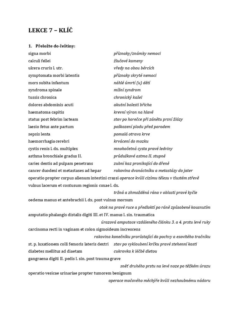 Lekce 7 - Klíč: 1. Přeložte Do Češtiny | PDF