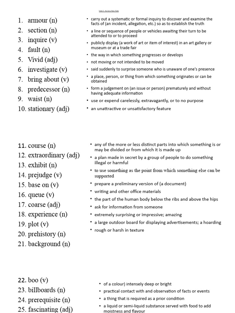 Step Up 2 A Unit 2 Vocabulary | PDF