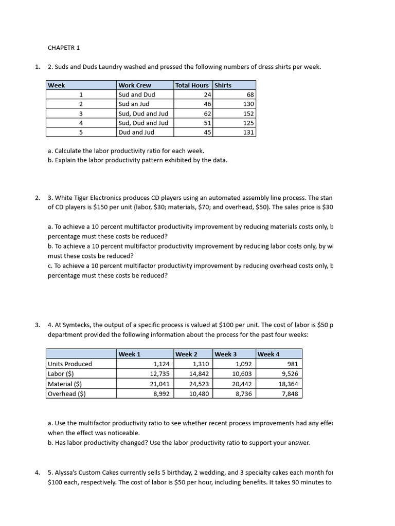 Chapter 1 - Sheet1 | PDF | Labour Economics | Cost