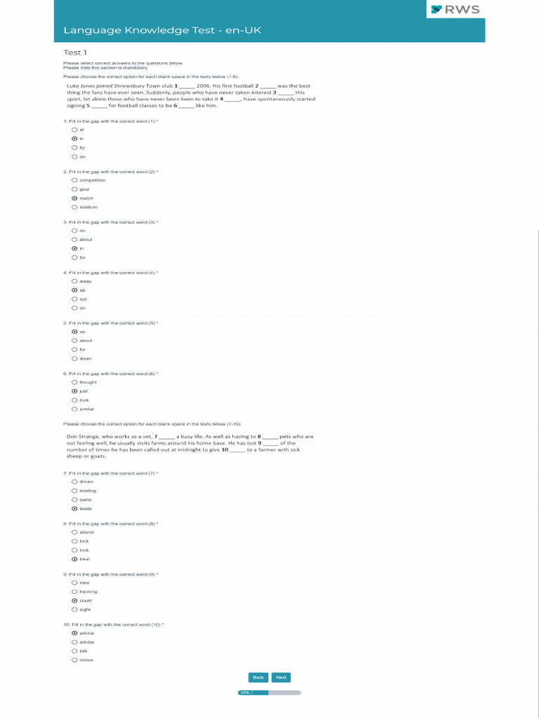Language Knowledge Test en UK | PDF