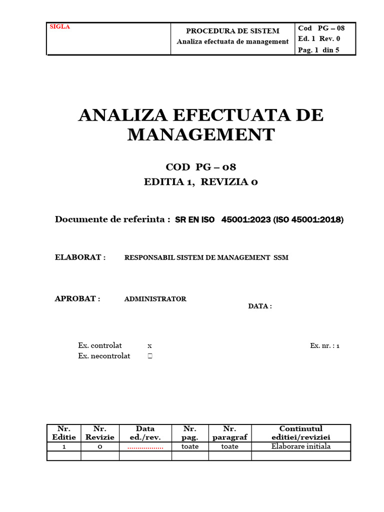 PG-08 Analiza Efectuata de Management | PDF