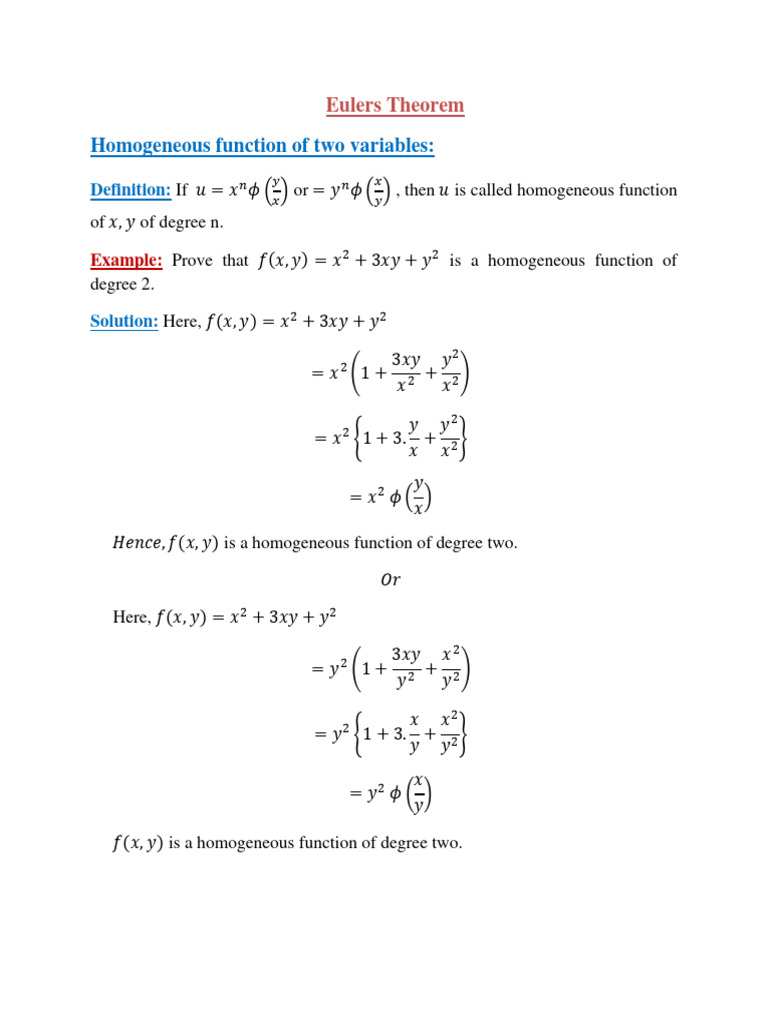 Eulers Theorem | PDF | Function (Mathematics) | Theorem Eulers Theorem | PDF | Function (Mathematics) | Theorem