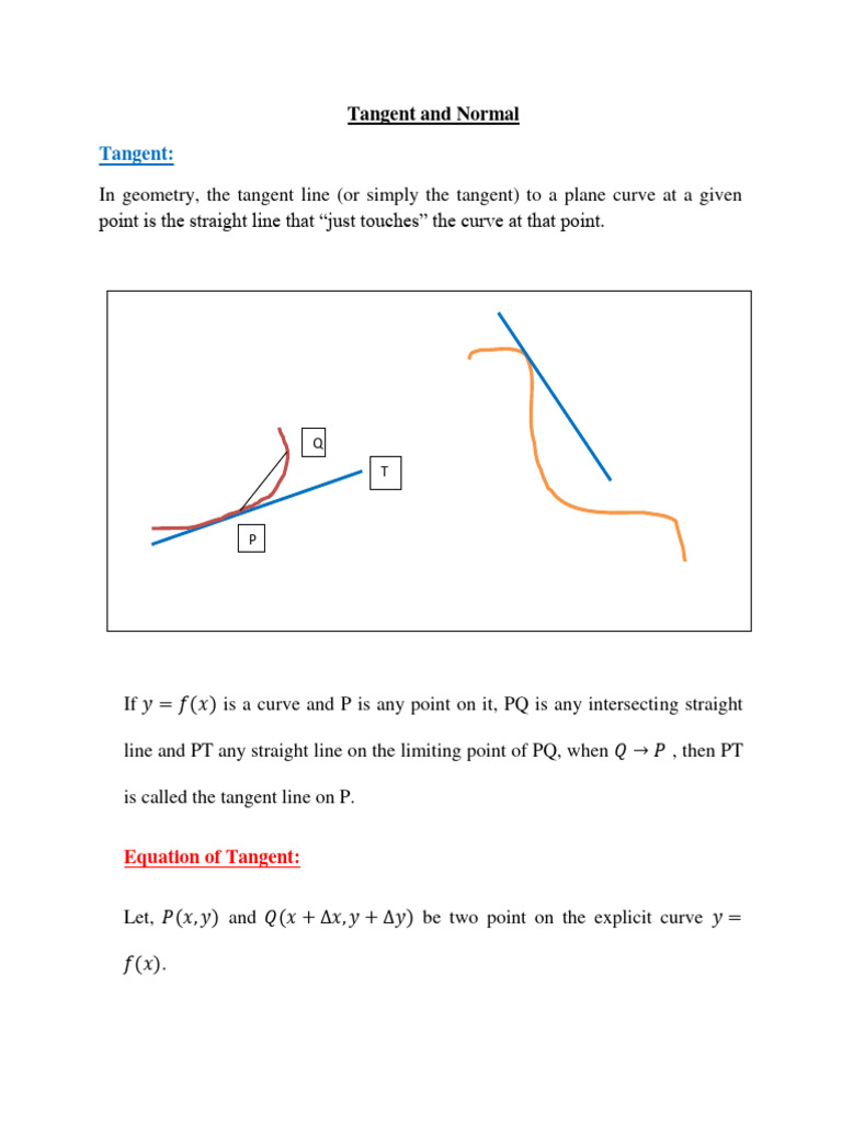 Tangent and Normal | PDF | Tangent | Algebraic Geometry