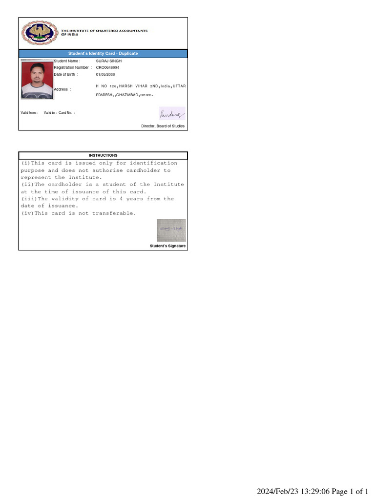 Duplicate Student ID Card Details | PDF