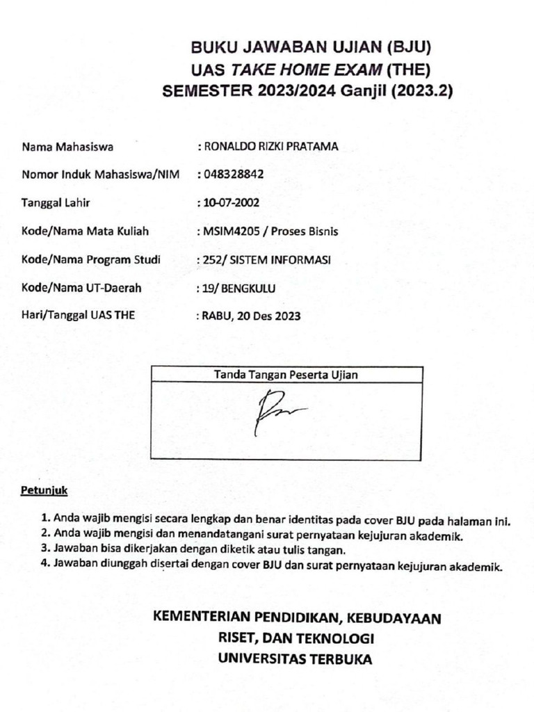 JAWABAN UAS (THE) MSIM4205 Proses Bisnis | PDF