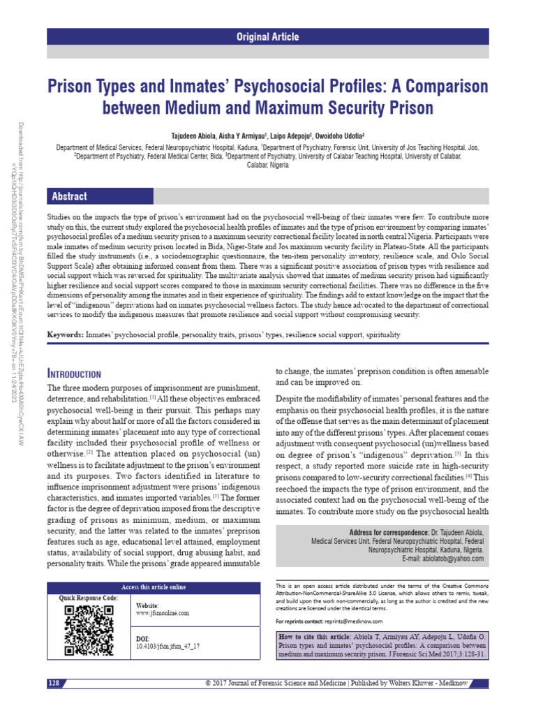 Prison Types and Inmates Psychosocial Profiles A.4 | PDF | Prison ...
