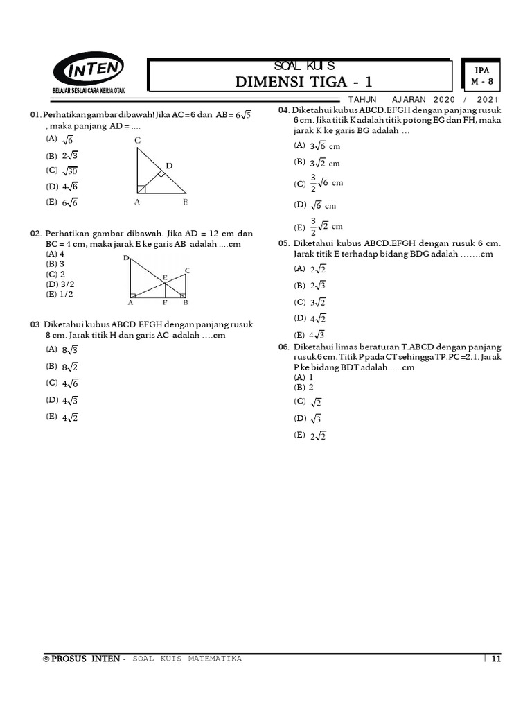 Kuis - M8 - IPA - Dimensi Tiga 1-1 | PDF