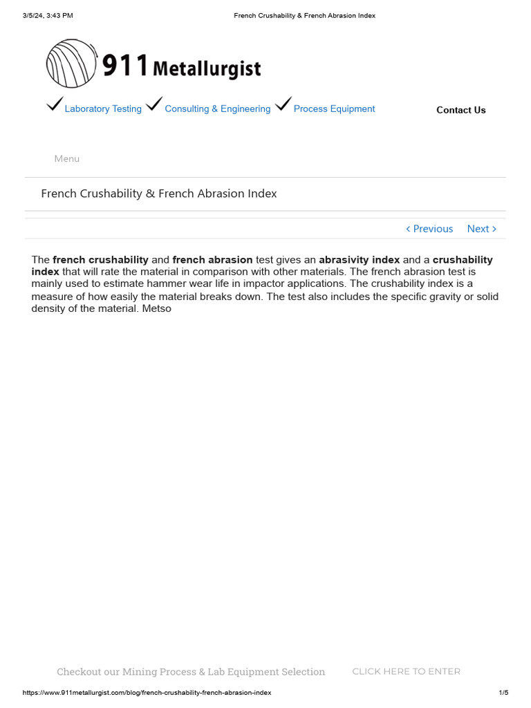 French Crushability & French Abrasion Index | Download Free PDF | Wear ...