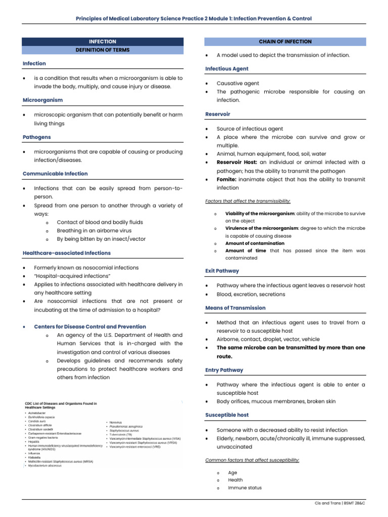 MLSP2 Module 1 Infection Control | PDF | Infection | Personal ...