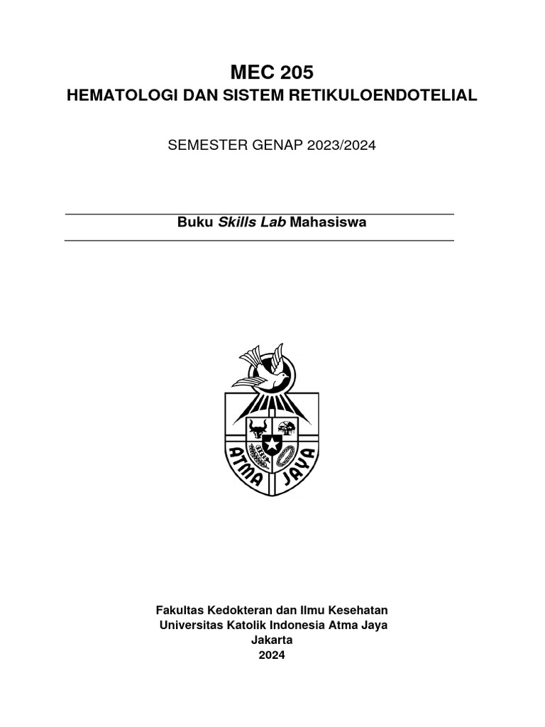 MEC 205 Blok Hematologi - Buku Skills Lab Mahasiswa 2024 | PDF