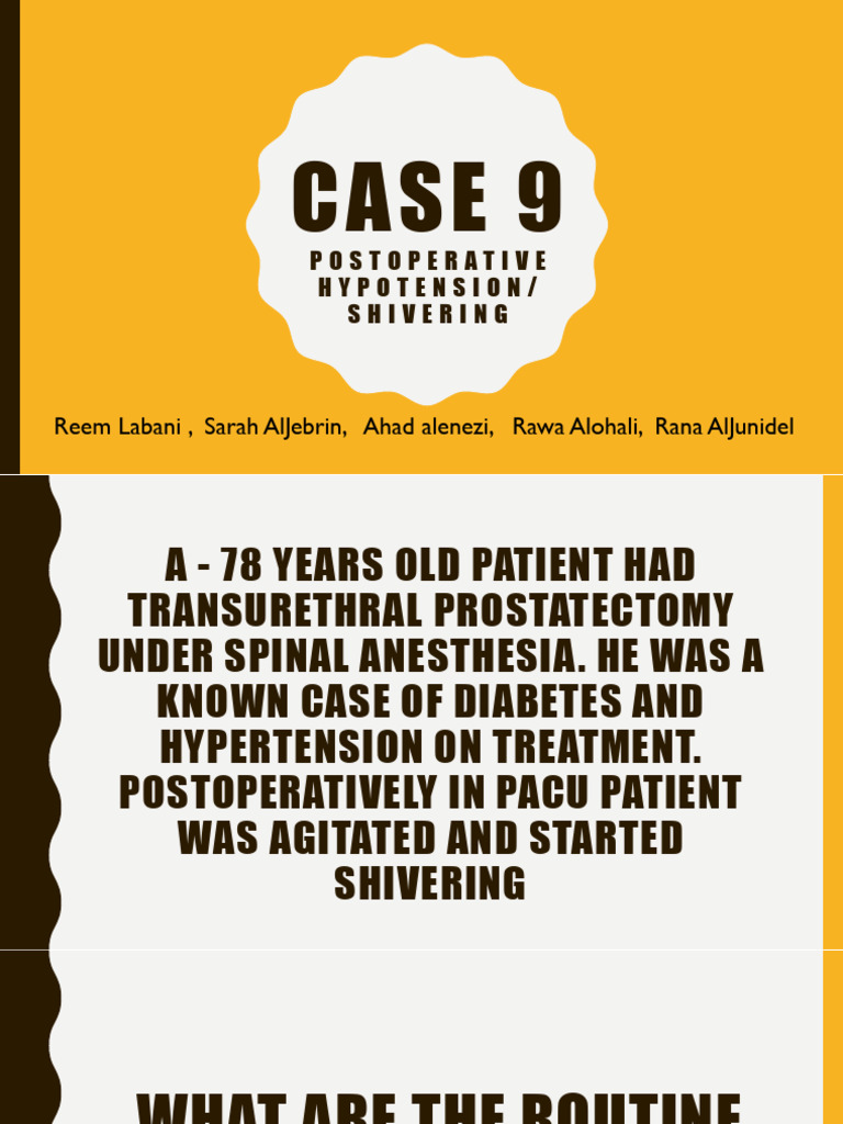 Postoperative Hypotension & Shivering Management | PDF | Anesthesia ...