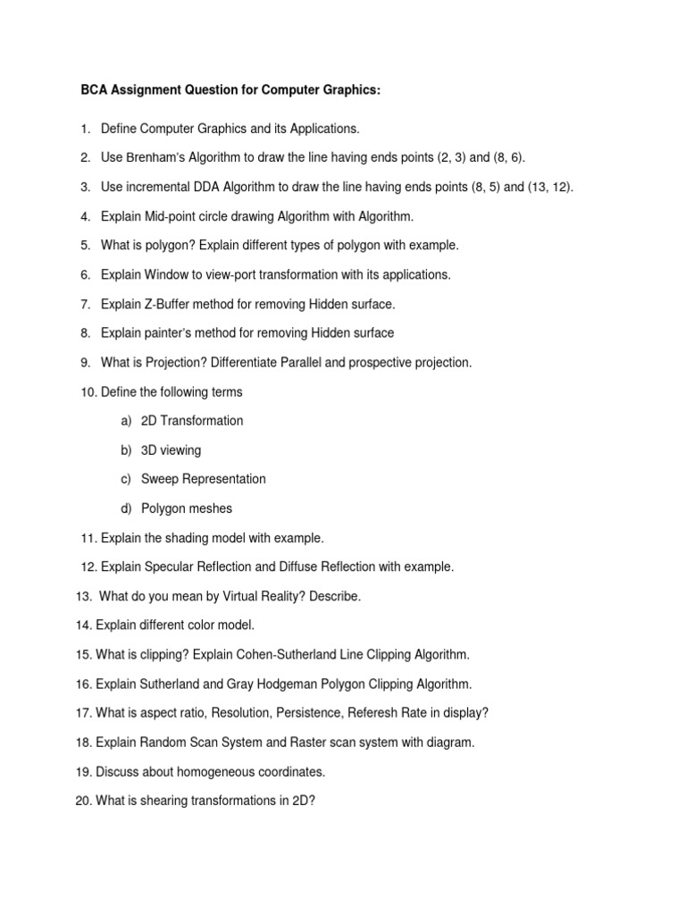 BCA Computer Graphics Questions | PDF