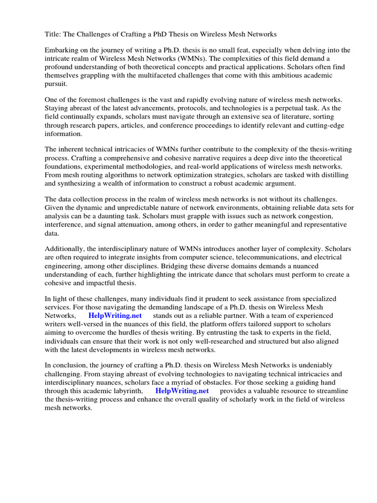 Phd Thesis On Wireless Mesh Networks Pdf