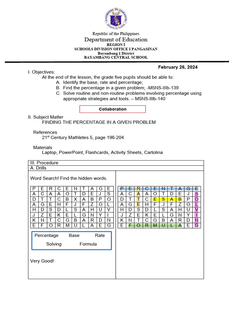 Jed Garcia - Revised MATH DLP | PDF | Percentage