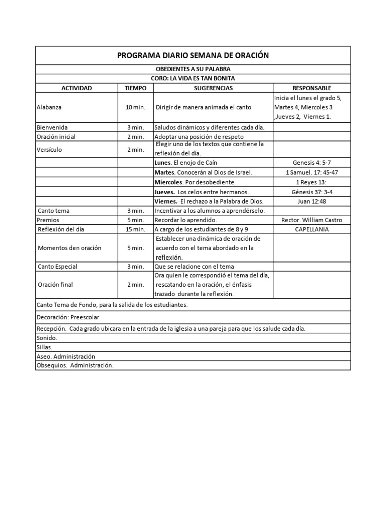 Programa Semana de Oración Primaria2024 | PDF