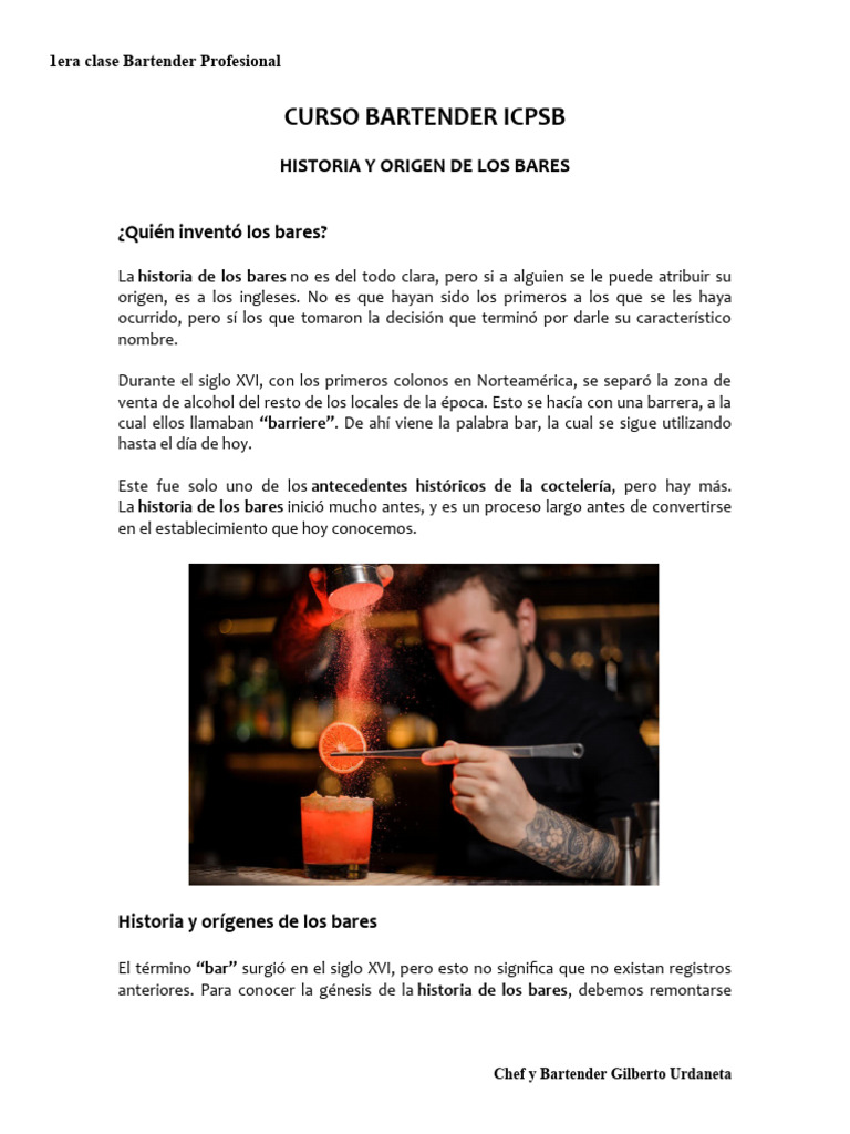 1era Clase Bartender Icpsb | PDF | Bar (Establecimiento) | Barman