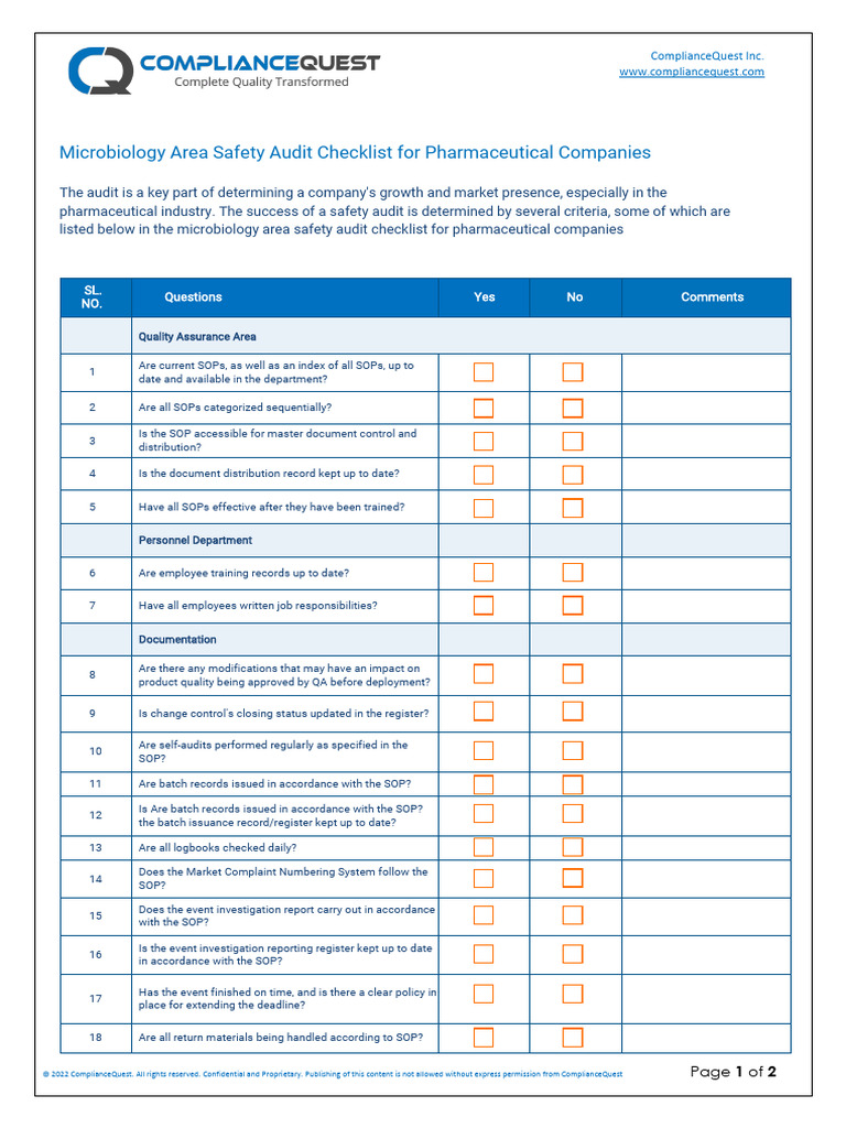 Microbiology Audit Checklist | PDF