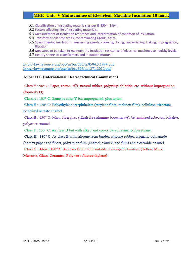 MEE Unit 5 | Download Free PDF | Electric Motor | Transformer