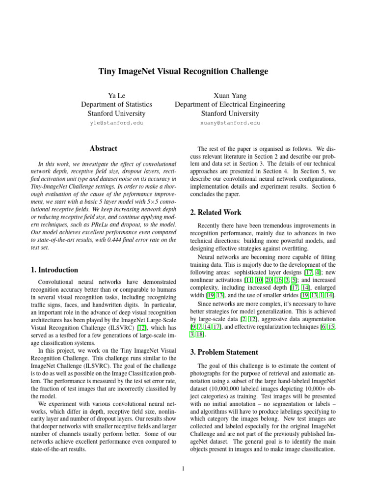 Le y Yang - Tiny ImageNet Visual Recognition Challenge | PDF ...
