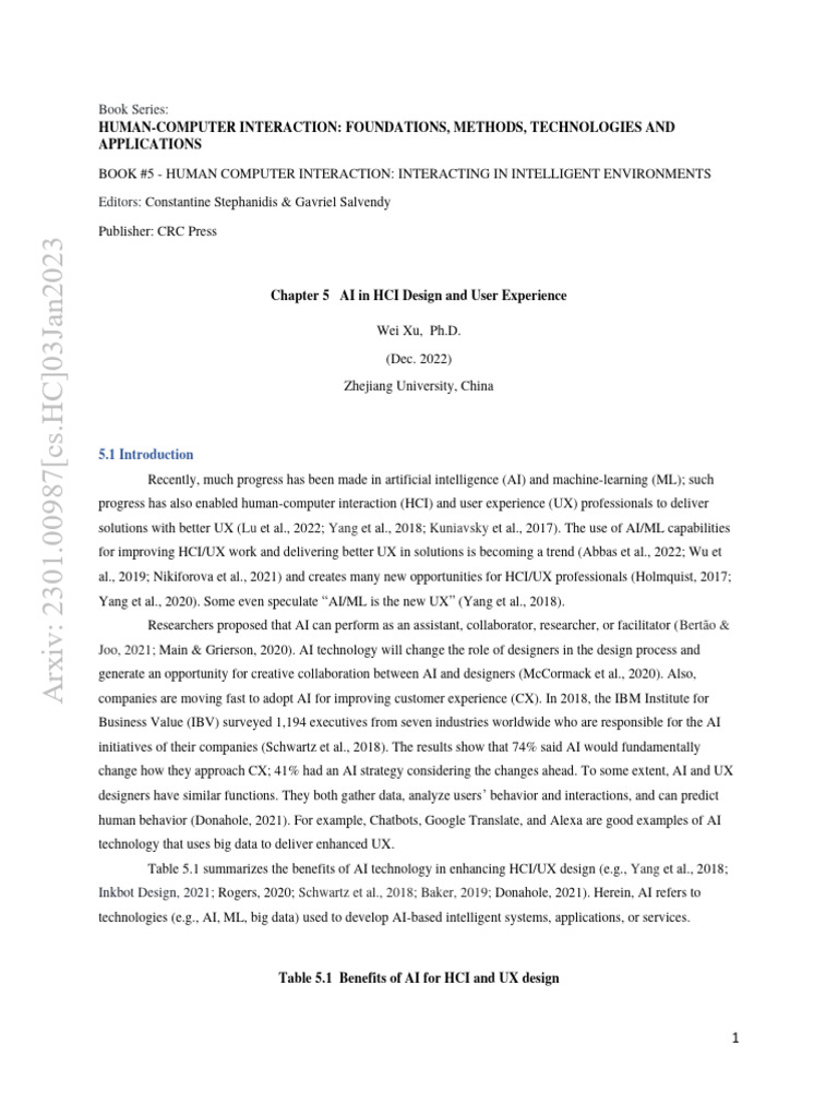 Xu - 2023 - AI in HCI Design and User Experience | PDF | Human–Computer Interaction | Artificial ...