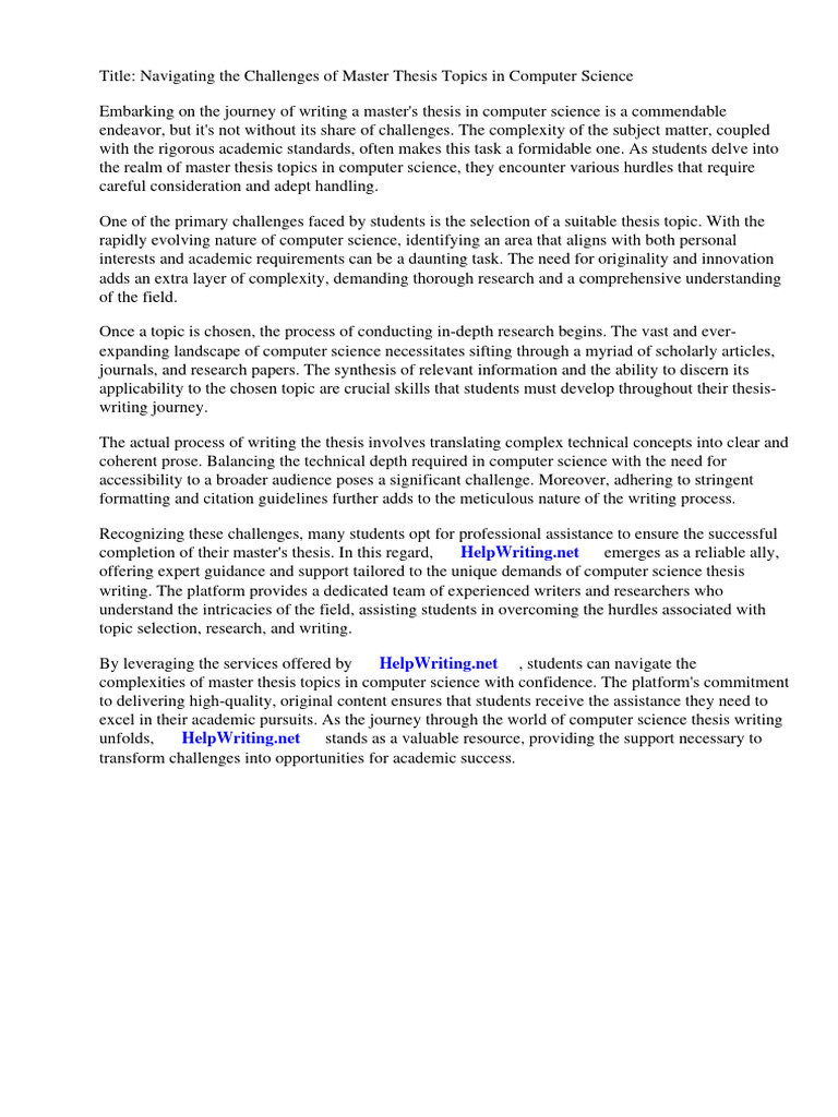 Master Thesis Topics in Computer Science | PDF | Career & Growth | Computers