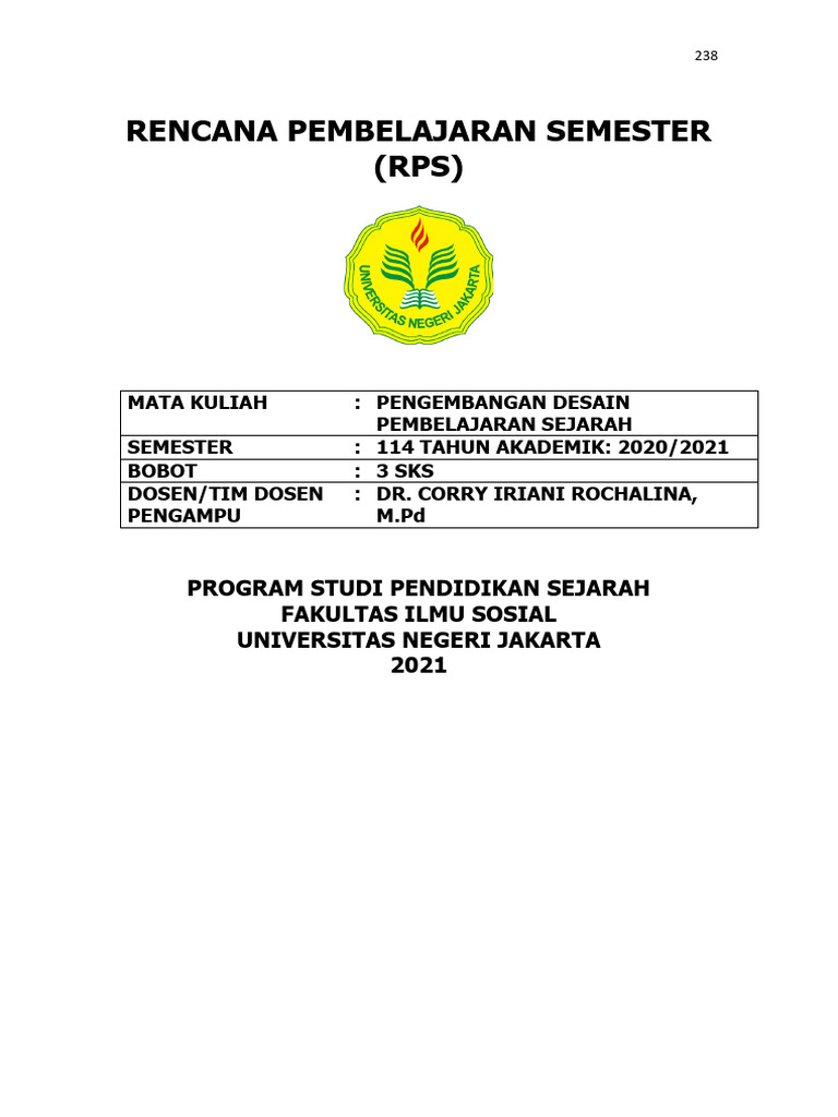 RPS Pengembangan Desain Pembelajaran Sejarah | PDF