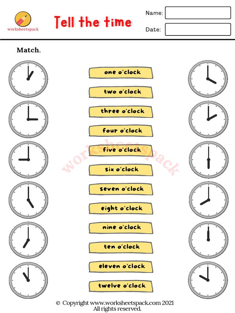 Tell The Time Worksheets Matching 1 | PDF