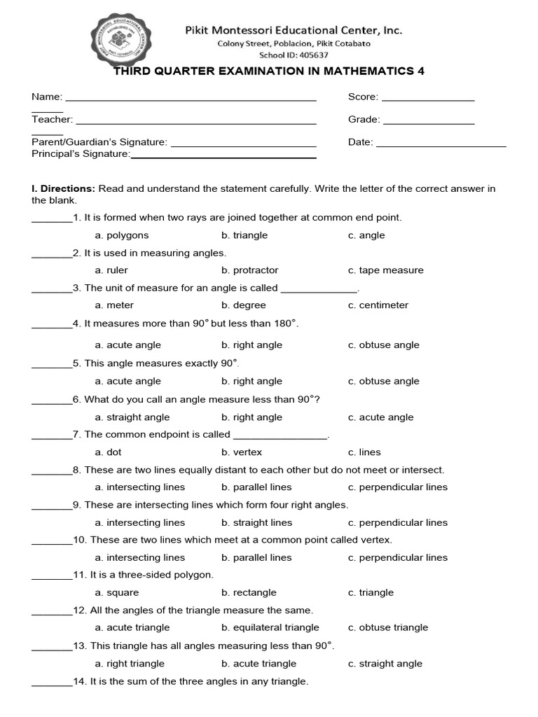 Mathematics 4 & 5 Exam Questions | PDF | Teaching Methods & Materials