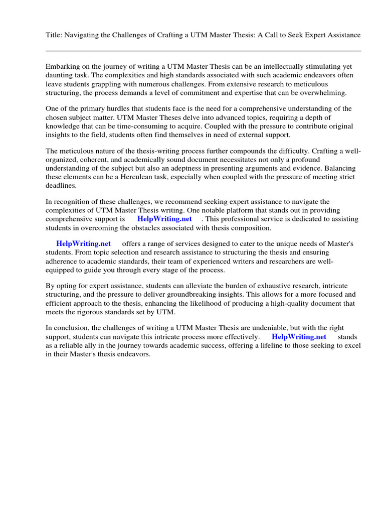 Utm Master Thesis Example | PDF | Thesis