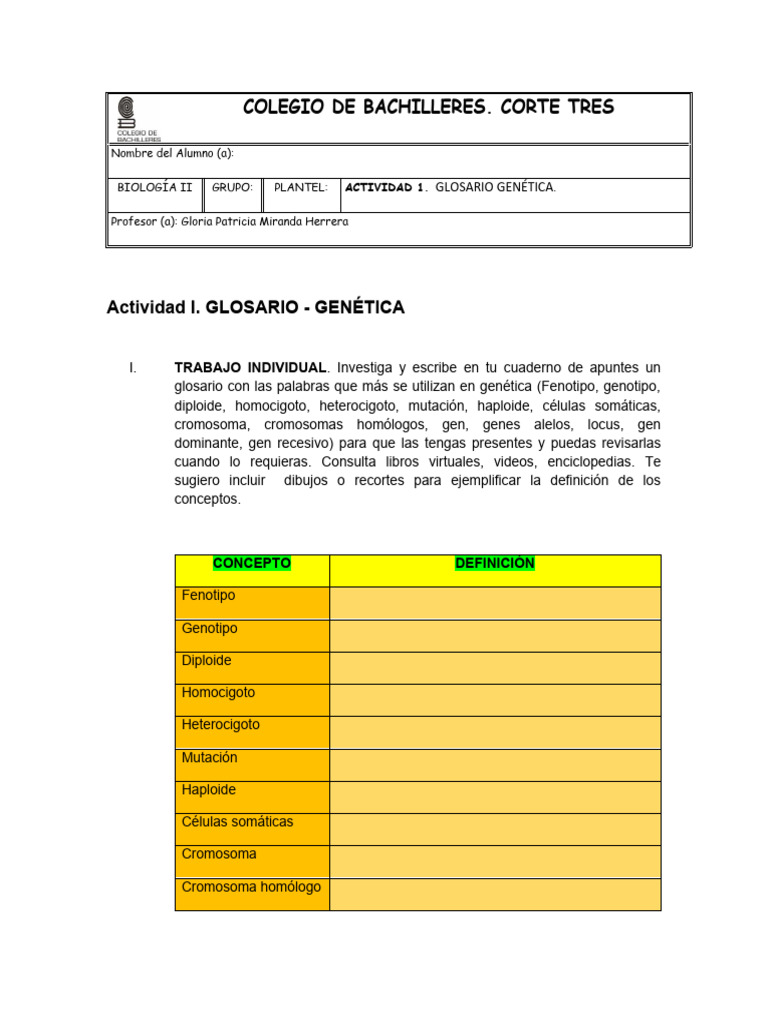 Act 1. Glosario-Genética | PDF